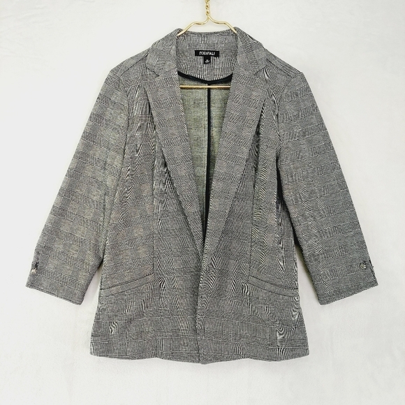 Roz & Ali | Jackets & Coats | Roz Ali Gray Plaid Open Front Notched ...